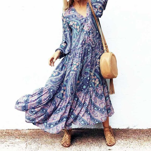 Dresses | Boho Chic Gypsy Floral Print Maxi Dress | Poshmark